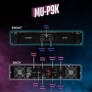 MUSYSIC Professional Power Amplifier 2 Channel – PA Power Peak Amplifier Output with ATR Technology – Banana Plug & Speakon Output XLR and TRS Input for DJs & Speakers - 9000 Watts