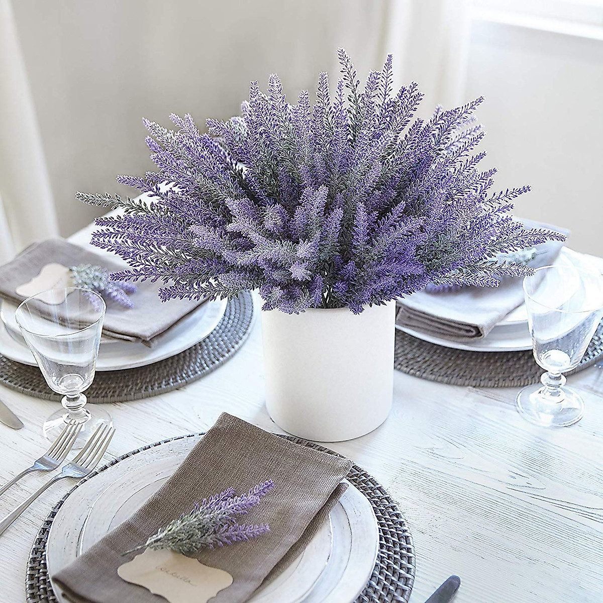 Leyaron 10 Bundles Fake Flowers Artificial Lavender Faux Plastic Plants for Home Decor Wedding Kitchen Garden Patio Porch Window Box Office Table Centerpieces Indoor Outdoor Decorations Purple