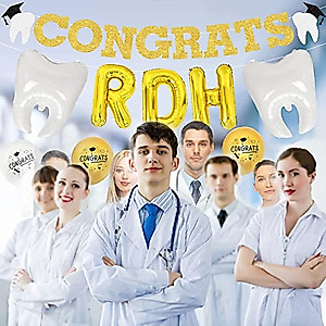 2 Pack 32 Inch RDH Letter Balloons & 16 Inch Tooth Shaped Balloons for Dental Student Graduation Party Decorations, Dental School Balloons Decor for Registered Dental Hygienist Graduation
