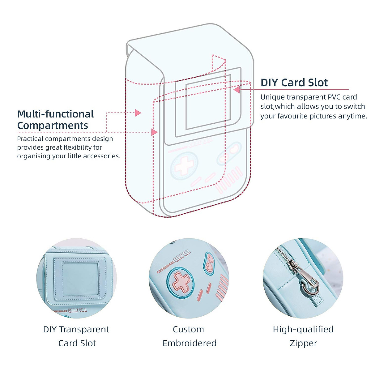 GeekShare Game Girl Crossbody Bag Backpacks Bag Purse with DIY Card Slot For Women, Convenient, Fashion & Light weight