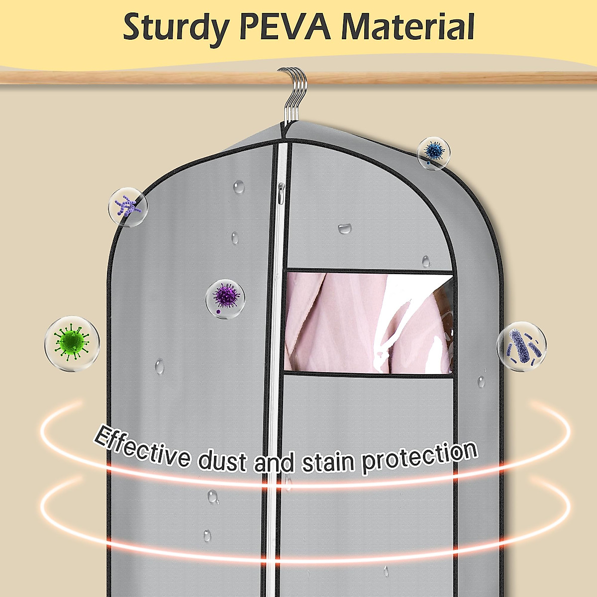 MISSLO 4" Gusseted Garment Bags for Hanging Clothes 65" Dress Bags for Gowns Long Waterproof Dress Cover for Closet Hanging Clothes Storage Bag, 3 Packs