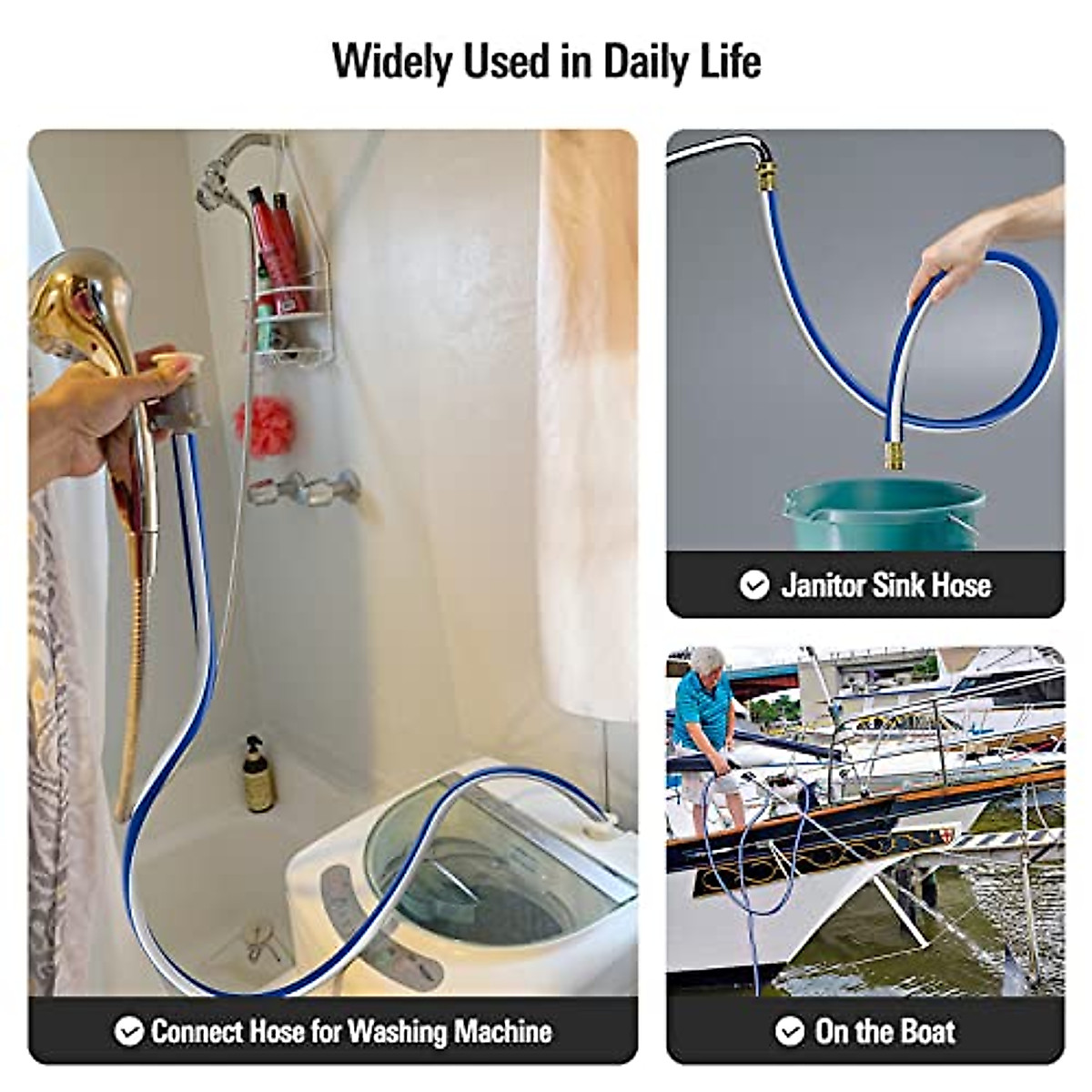 Solution4Patio Homes Garden 3/4 in. x 3 ft. Short Garden Hose Blue Lead-in Hose Male/Female High Water Pressure with Solid Brass Fittings for Water Softener, Dehumidifier, Vehicle 8 Years Warranty