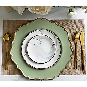 Henilosson Green Charger Plates Gold Trim - Classic Plate Chargers for Dinner Plates - Set of 6 Dinner Chargers（6，Green）