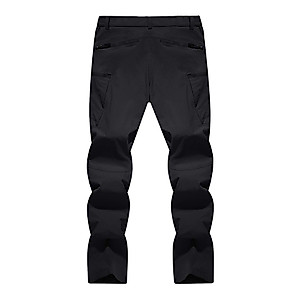 TACVASEN Men's Hiking Pants Quick-Dry Water-Resistant Reinforced Knees Pants Black, 30