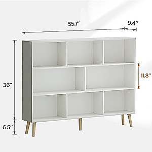 VICLLAX Wood 3 Tier Storage Shelf, 8 Cubes Free Standing Bookshelf with Legs, Display Bookcase for Living Room, Bedroom, Kids Room, Office, White