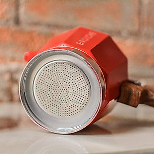 GROSCHE Milano Stovetop Espresso Maker Moka pot 6 espresso Cup - 9.3 oz, Red and 3 Replacement Seals Gaskets Bundle Stove top coffee maker Moka Italian espresso coffee maker and replacement gaskets