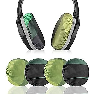 Geekria 2 Pairs Flex Fabric Headphones Ear Covers, Washable & Stretchable Sanitary Earcup Protectors for Over-Ear Headset Ear Pads, Sweat Cover for Warm & Comfort (M/Green)