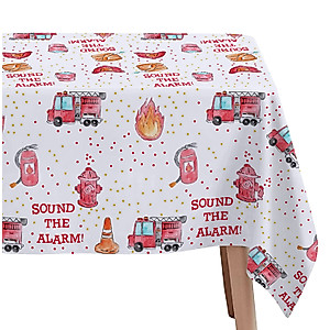 HIPVVILD Fire Truck Birthday Party Tablecloth Supplies - Disposable Firefighter Party Table Cover Decorations, Firetruck Fireman Theme Birthday Baby Shower Table Cloth - 4 Pack (54in x 108in)