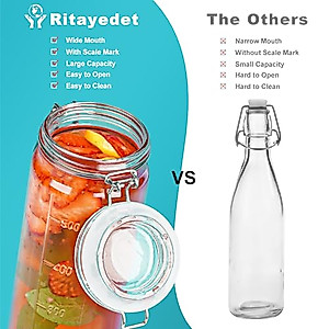 Ritayedet Airtight Glass Jars Set of 8 with Hinged Lids for Vanilla Extract, Portable Glass Water Bottles with Leak Proof Silicone Seal, 20 oz(600ml), Dishwasher Safe