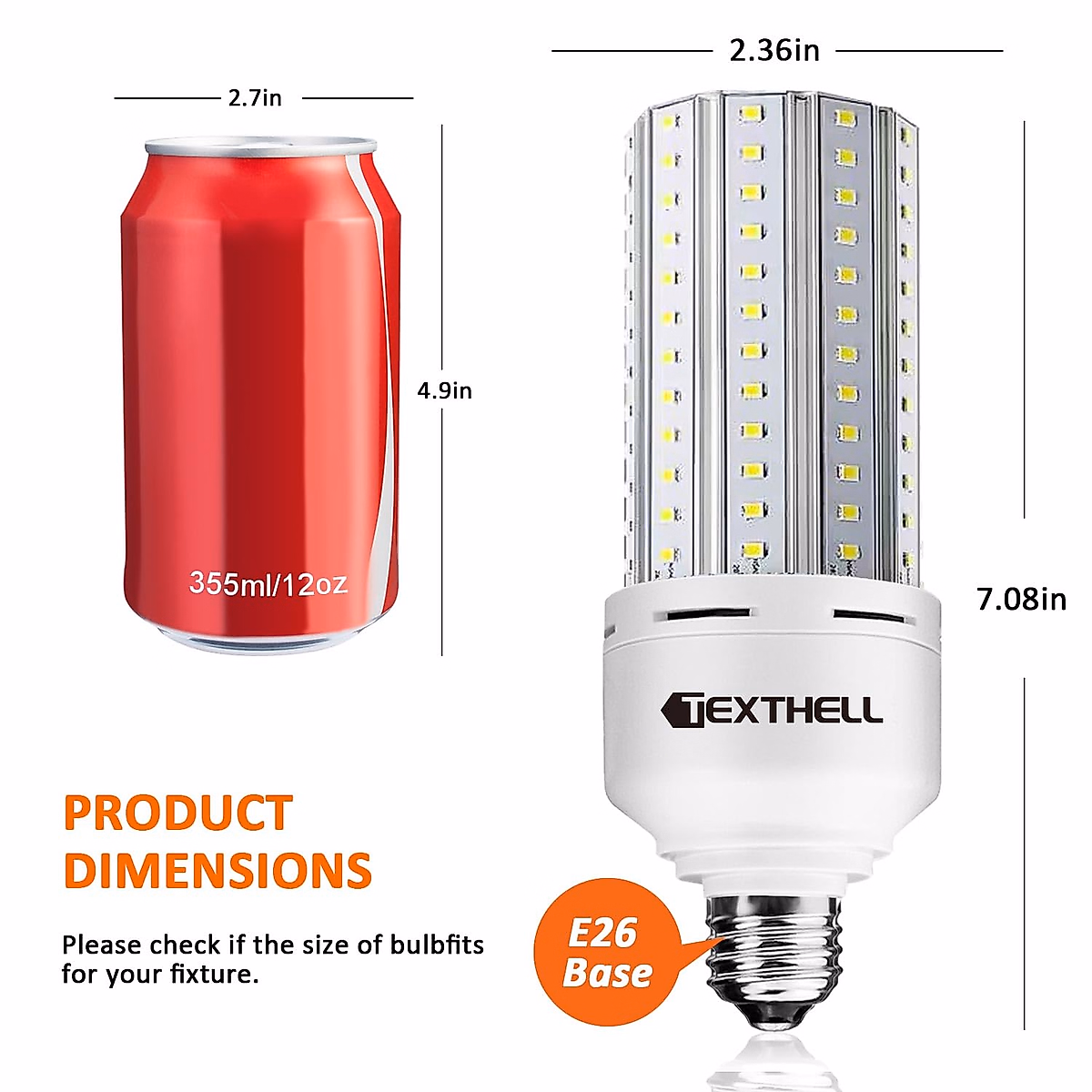 TEXTHELL LED Light Bulb 500W Equivalent 7500 Lumen Led Corn Light Bulb,2 Pack 5000K Daylight White E26 LED Bulbs for Large Area Lighting Wide Application for Warehouse