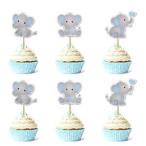 48pcs Blue Elephant Cupcake Toppers It Is A Boy Baby Shower Cupcake Picks Decoration Baby Boy Birthday Party Supplies