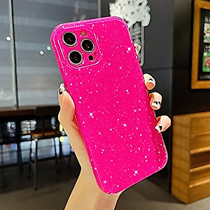 OWLSTAR Cute Glitter Phone Case for iPhone 13 Pro Max 6.7 inch, Sparkly Bling Silicone Slim Bumper Shockproof Protective Cover for Women Girls (Hot Pink)