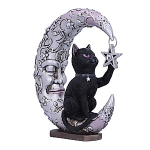 Nemesis Now Enchanting Luna Companion Moon and Cat Figurine, Hand-Painted Resin Ornament for Alternative Occult Decor and Gift for Witches, 18.8cm