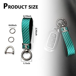Kewucn Carbon Fiber Style Car Key Chain, Microfiber Leather Keychain, 360 Degree Rotatable Anti-Lost D-Ring Key Fob Holder (Green)