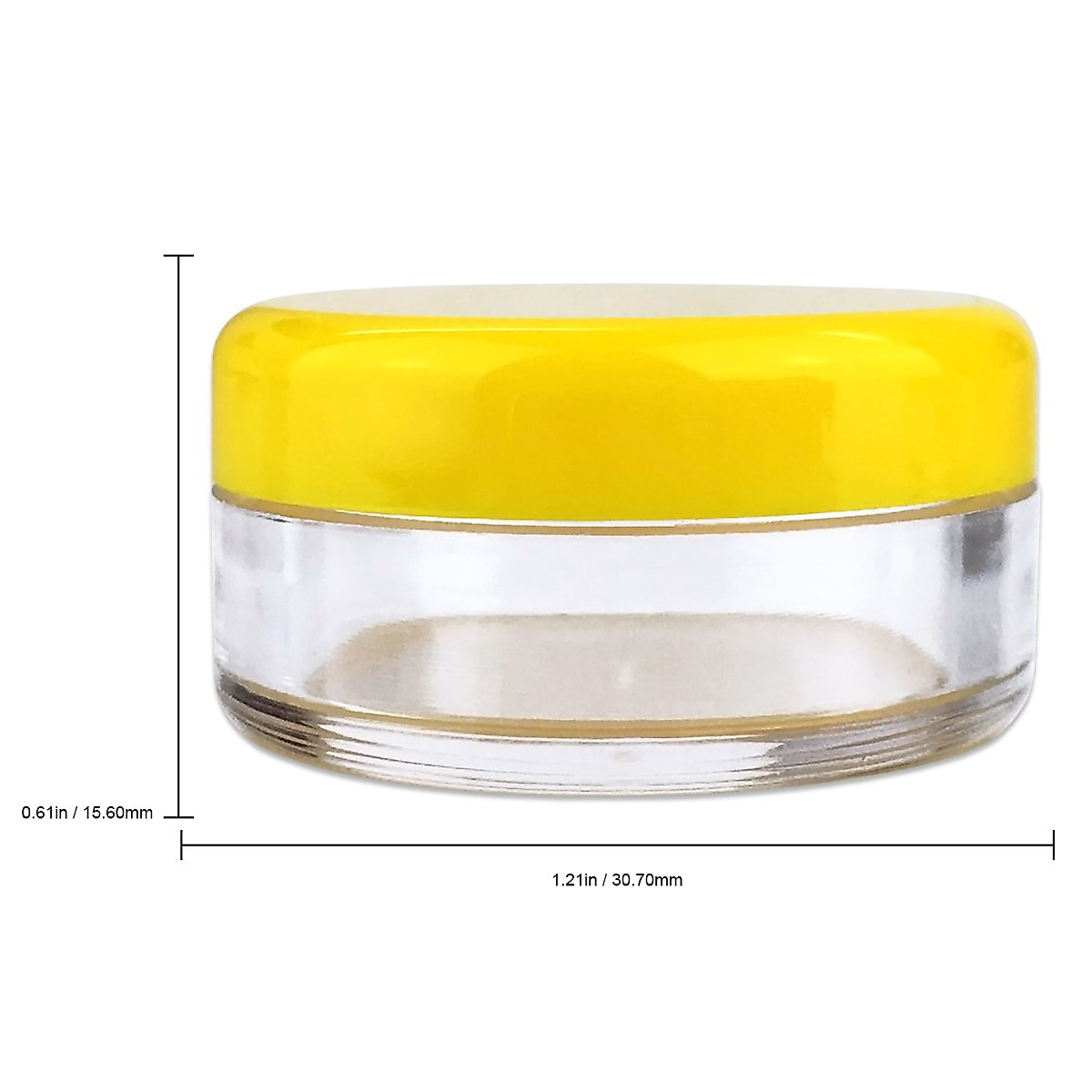 50 New Empty 5 Grams Acrylic Clear Round Jars - BPA Free Containers for Cosmetic, Lotion, Cream, Makeup, Bead, Eye shadow, Rhinestone, Samples, Pot, Small Accessories 5g/5ml (YELLOW LID)