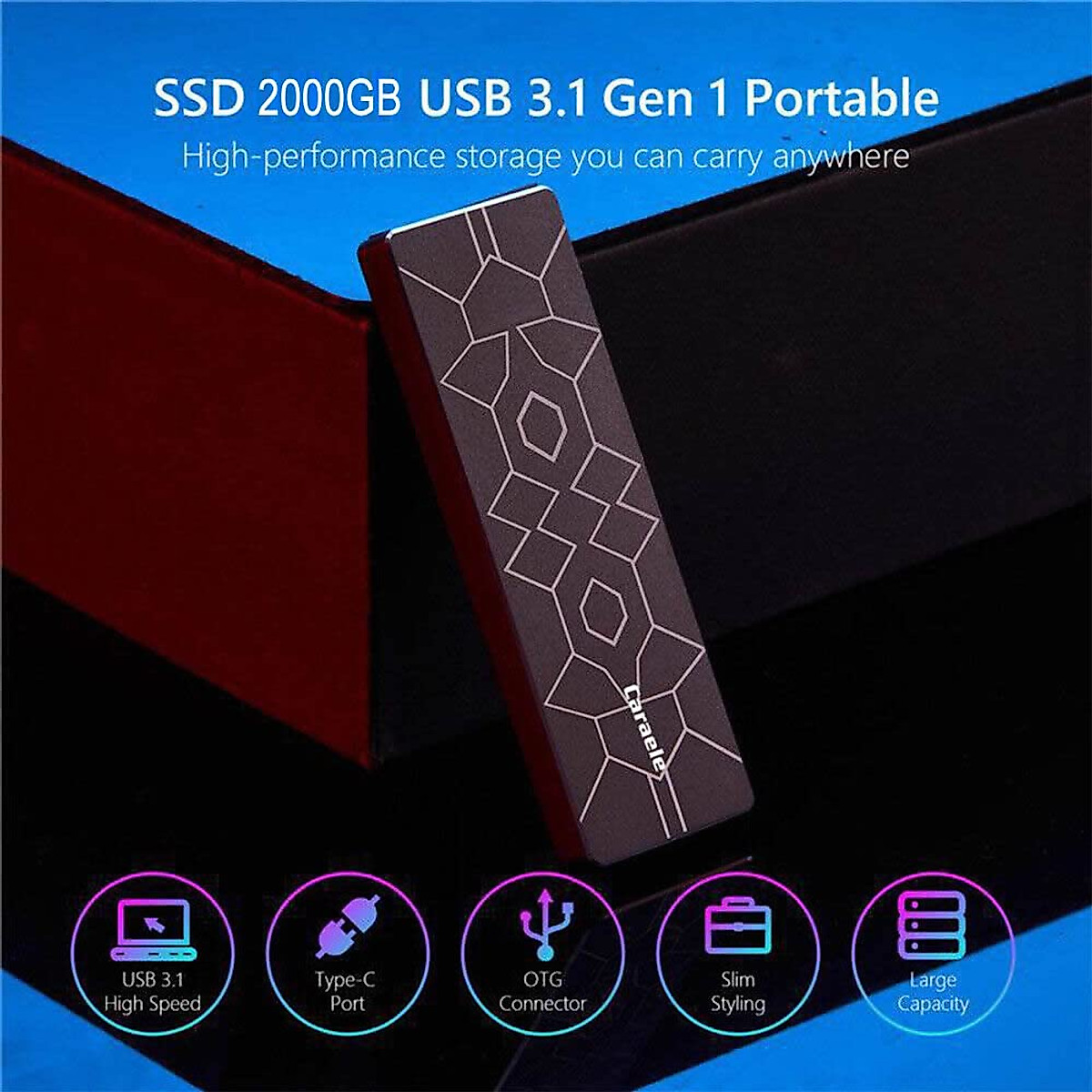 External Hard Drive 2TB, External Solid State Portable SSD Drive Mobile SSD External Drive USB 3.1/USB-C High Speed for Desktop & Laptop,Windows PC,Mac,Linux-Black