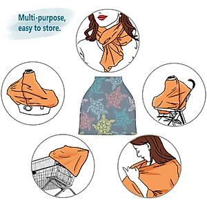 WELLDAY Baby Car Seat Covers Colorful Sea Turtles Stretchy Breastfeeding Scarf Breathable Infant Carseat Canopy Nursing Covers Multi Use for Stroller High Chair Shopping Cart Boys and Girls