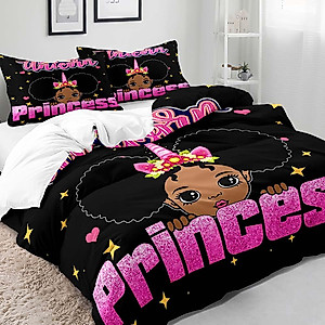 LUVIVIHOME 2PCS Unicorn Afro Princess Bedding Set, Pink Black Duvet Cover Twin, Kids Toddler Girls Bedding, African American Girl Cute Black Girl Magic Comforter Bedspread Quilt Cover, 1 Pillow Case