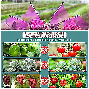 Lxyoug LED Grow Lights for Indoor Plants Full Spectrum Plant Light with 15-60 inches Adjustable Tripod Stand, Red Blue White Floor Grow Lamp with 4/8/12H Timer with Remote Control