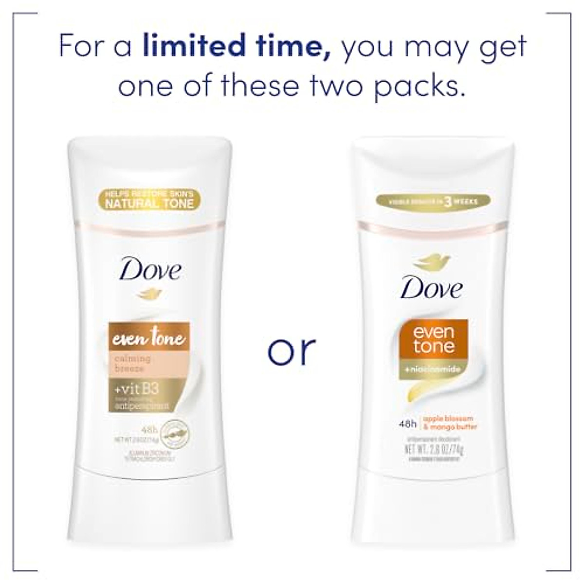 Dove Even Tone Antiperspirant Deodorant Stick Apple Blossom & Mango Butter 3 Count For Uneven Skin Tone 2.6 oz
