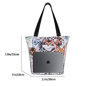 Cat And Butterfly Shoulder Handbag Canvas Tote Bag For Work Travel Business Beach Shopping School