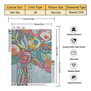 TISHIRON 5D Diamond Art Painting Abstract Flowers DIY Diamond Kits for Adults Kids Round Full Drill Diamond Art Kits Floral Picture Gem Art Crystal Painting Arts and Crafts for Beginners Kids 12"x16"