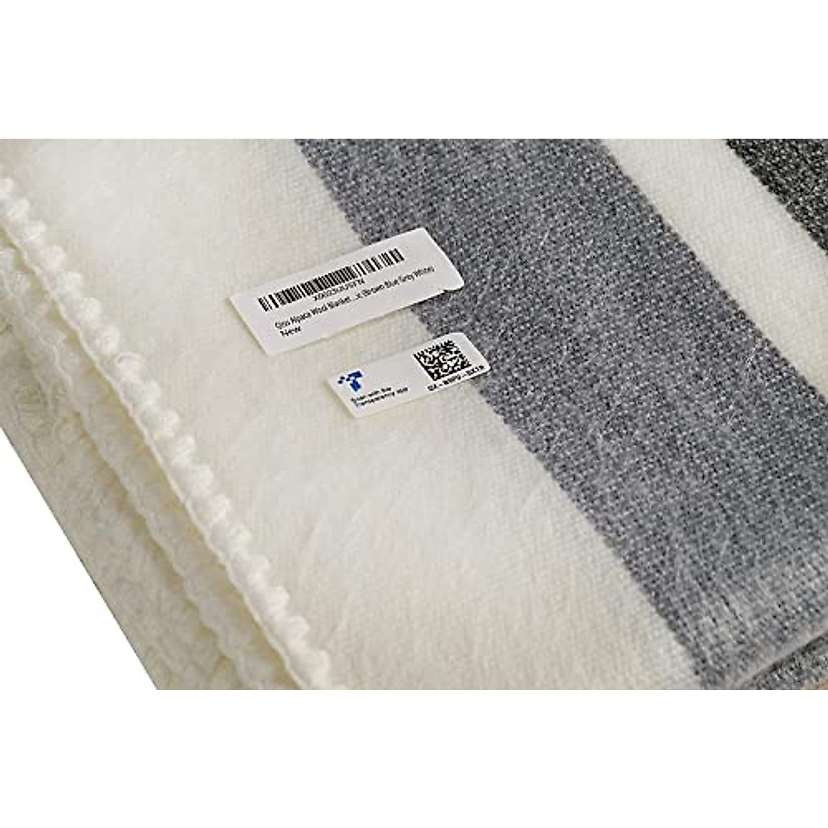QISU Alpaca Wool Blanket Throw | Large, Beautiful, Warm, Stripe | 85 x 65 inches | Ultra-Soft, Hypoallergenic and Breathable | Non-Itchy or Scratchy Fabric (Brown Blue Grey White)