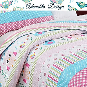 Cozy Line Home Fashions Happy Owl Pink Reversible Quilt Bedding Set, Coverlet, Bedspreads for Girls (Happy Owl, Queen -3 Piece)