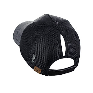 C.C Ponycap Messy High Bun Ponytail Adjustable Glitter Mesh Trucker Baseball Cap, Black