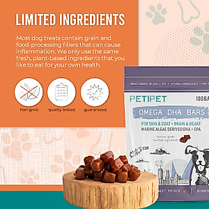 PETIPET Omega 3 Vegan Chew Treats for Dogs - EPA & DHA - Itchy Skin, Soft & Shiny Coat, Shedding, Mange & Hot Spots Treatment, Joint Inflammation, Heart & Brain Health Natural Dog Supplement
