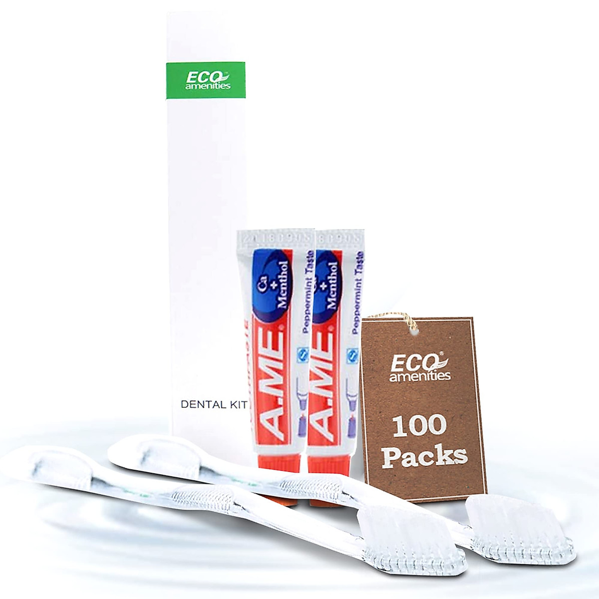ECO Amenities Travel Toothbrush Kit - Manual Disposable Toothbrush with Toothpaste, in Individually Wrapped Paper Box, 100 Sets per Case - Travel Set for Hotels and Hospitality