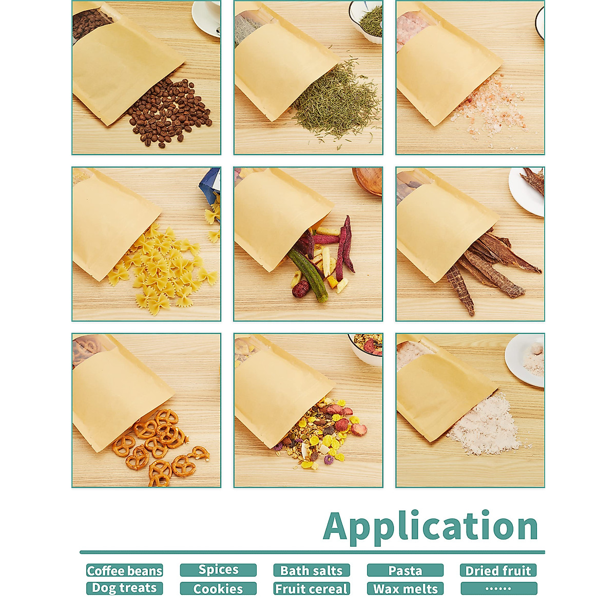 FireKylin 100 Pcs Kraft Paper Bags with Window, 6.3" x 8.6" Stand Up Pouches Bags, Zip Lock Food Storage Bags for Packaging Products, Reusable, Sealable