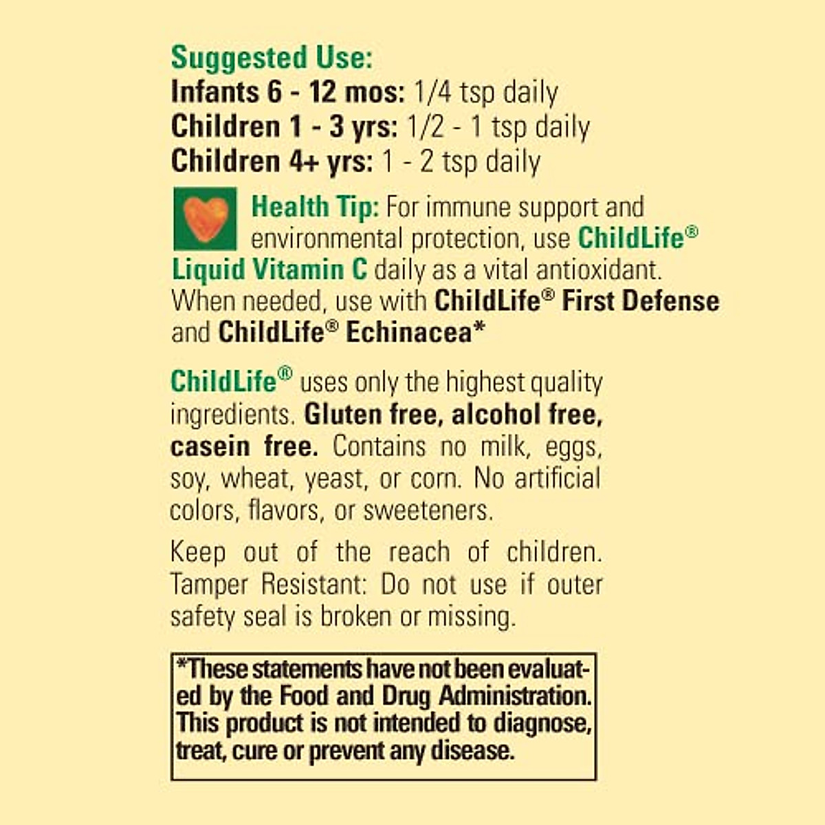 CHILDLIFE ESSENTIALS Liquid Vitamin C - Immune Support, Vitamin C Liquid, All-Natural, Gluten-Free, Allergen Free, Non-GMO, High in Antioxidants - Orange Flavor, 4 Ounce Bottle