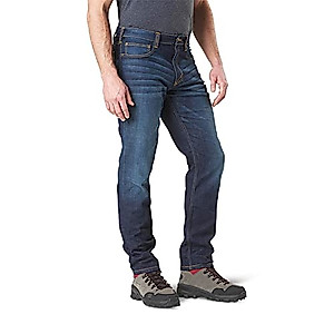 5.11 Tactical Mens Defender-Flex Slim Fit Jeans, Bar Tack Construction, Utility Pockets, Dark Wash Indigo, 36x32, Style 74465