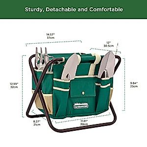 GardenHOME Garden Tool Set, Stainless Steel 7 Piece Tool Set, Heavy Duty Folding Stool, Detachable Canvas Tote Bag, Gardening Tool Kit Organizer
