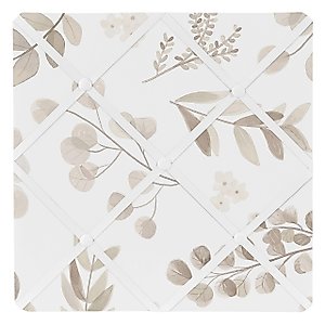 Sweet Jojo Designs Floral Leaf Fabric Memory Memo Photo Bulletin Board - Ivory Cream Beige Taupe and White Gender Neutral Boho Watercolor Botanical Flower Woodland Tropical Garden