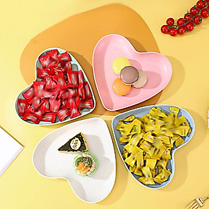 Hemoton Heart Shaped Dinner Plate: 4 Pcs Unbreakable Dinner Plates Snacks Salad Plates Candy Dish Appetizers Platter Steak Serving Plate for Party| Picnic| Camping| BBQ