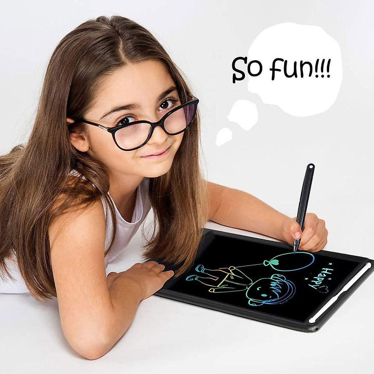 ScriMemo LCD Writing Tablet,10-Inch Drawing Tablets Kids Doodle Board Colorful Sketch Pad Reusable Magnetic Drawing Board Gifts for Kids and Adults at Home, School and Office (Black)