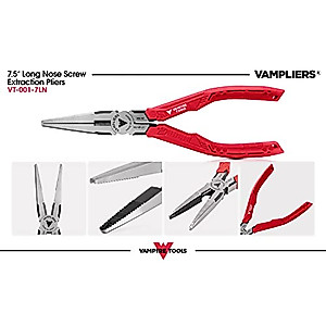 VAMPLIERS: 7.5" Long Nose High Carbon Steel Pliers with Screw Removing Jaws and Wire Cutter. Ideal for Removing Stuck, Stripped Screws & Fasteners in hard-to-reach spaces. Made in Japan: VT-001-7LN