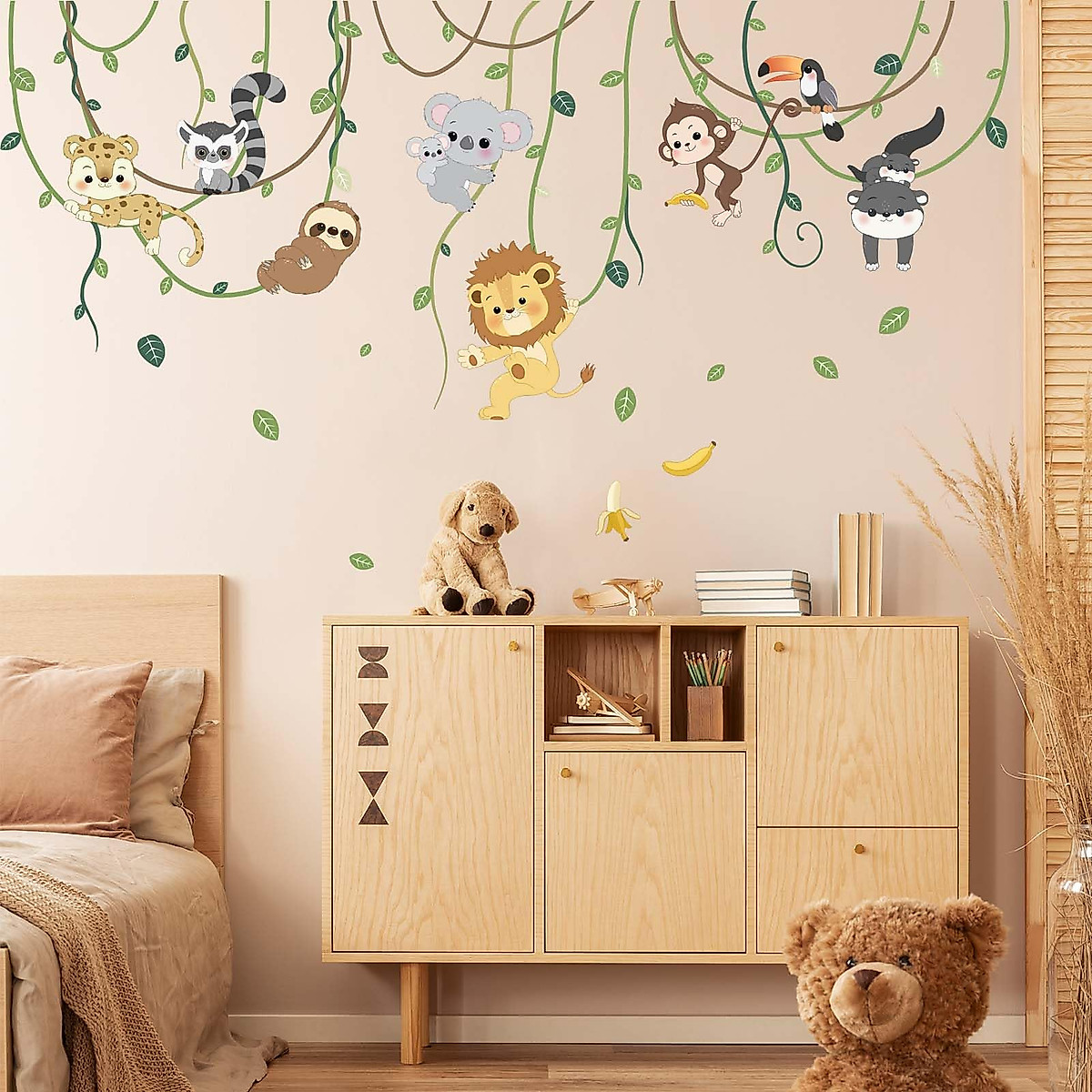 Amimagen Animals Climbing Trees Wall Stickers - Lion Monkey Sloth Koala Toucan Wall Decals - Baby Nursery Kids Room Daycare Playroom Classroom Wall Decor