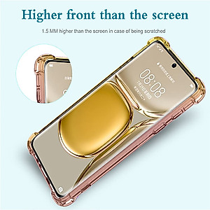 Vokuha for Huawei P50 Pro Case, JAD-AL50 JAD-LX9 Case with Tempered Glass Screen Protector,Cute Clear Gradient Slim Shockproof TPU Back Phone Protective Cover for Huawei P50 Pro (Black/Gold)