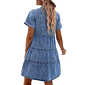 GRAPENT Women’s Swing Dress for Women Button Down Swing Dress for Women Swing Shirt Dress for Women Swing Short Dress for Women Reef Blue Size Large Size 12 Size 14