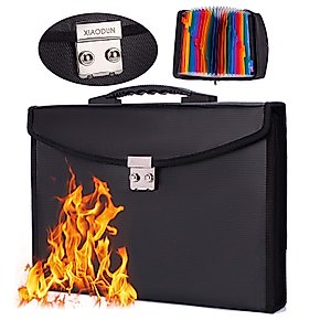 Fireproof Waterproof Document Bag 24 Pockets Expanding File Folder/Accordian File Organizer with Expandable Cover/Portable Lock Code A4 Letter Size File Box,Travel File Organizer