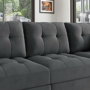 HONBAY Modular Sectional Sofa Oversized U Shaped Couch with Storage Seat Velvet 7 Seater Modular Sofa with Reversible Chaises, Bluish Grey