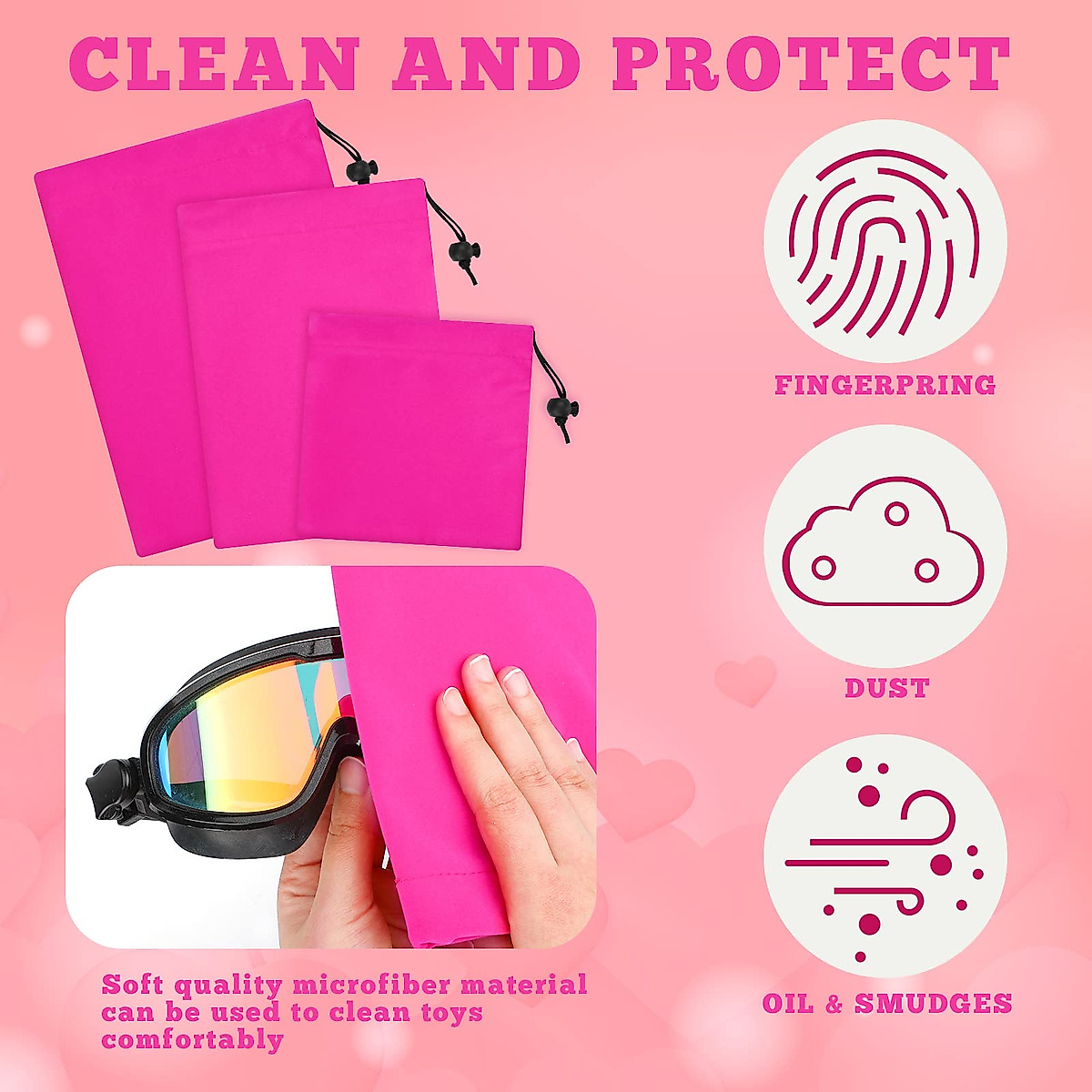 WILLBOND 18 Set of Toy Storage Adult Bags Foldable Toy Drawstring Bag Multi Purpose Toys Storage 3 Sizes Adjustable Ditty Bag Microfiber Pouch for Home Storage Travel, Hot Pink