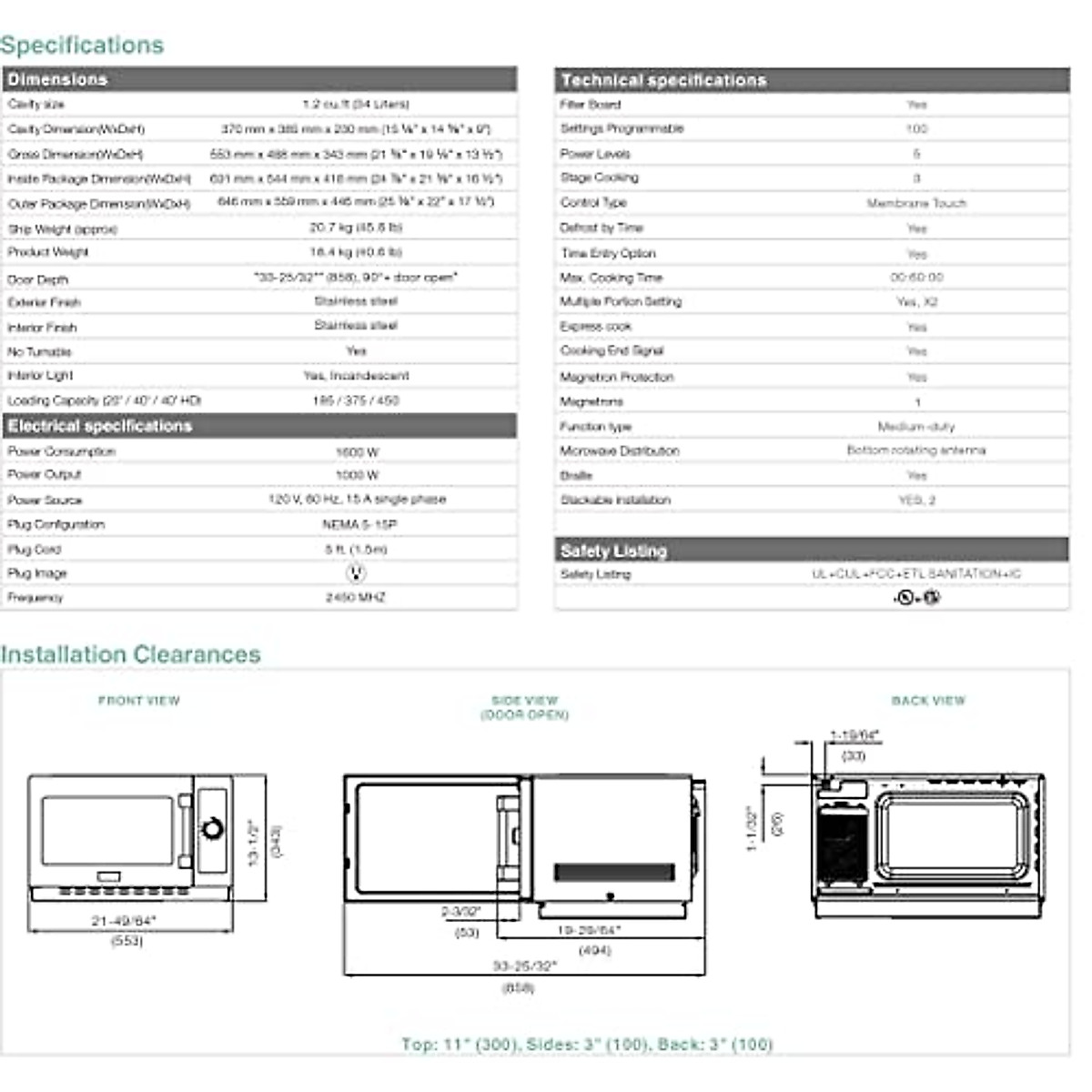 Midea Equipment 1034N1A Countertop Commercial Microwave Oven with Touch Control, 1000W, Stainless Steel, 1.2 CuFt