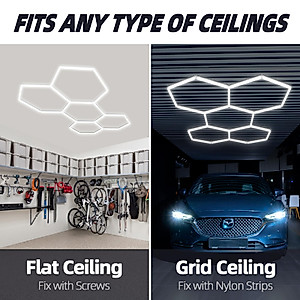 GooComfy Modern Hexagon LED Garage Light Fixture, 120W 13200LM 25 Pack Honeycomb Ceiling Light for Garage, Basement, Gaming Room, Warehouse, Gym, 5 Hexagon