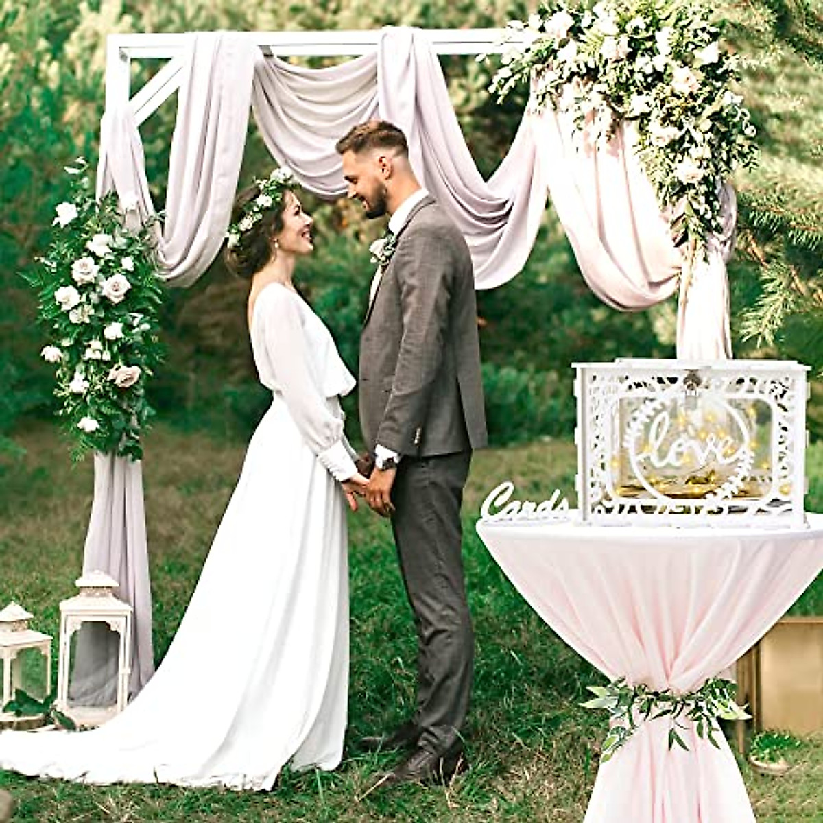 OurWarm DIY White Wedding Card Box with Lock and String Lights, PVC Hollow Card Box Graduation Card Box Perfect for Wedding Reception Anniversary, Baby Showers, Birthdays, Bridal or Baby Showers