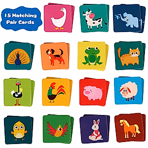 Atoylink Matching Memory Game for Kids 3 and Up - 30pcs Cute Animal Wooden Memory Card Matching Games Camp Concentration Memory Games for Toddler Boys and Girls