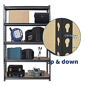 Karl home Garage Shelving Heavy Duty, 5-Tier Wide Size Adjustable Metal Shelving Unit Rack for Garage Pantry Basement, 2000lbs,43.3" L x 17.7" W x 70.9" H, Black